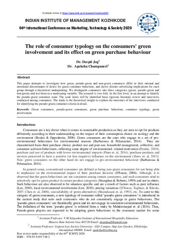 (PDF) The role of consumer typology on the consumers' green involvement ...