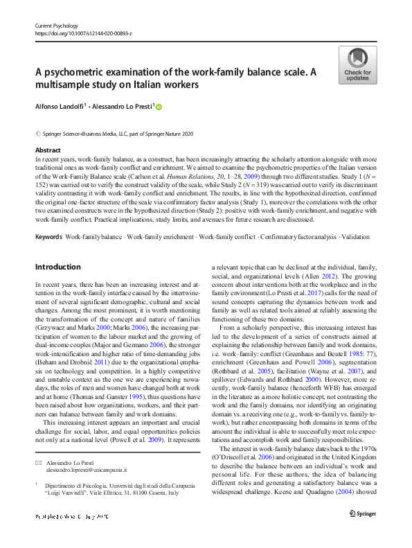 (PDF) A psychometric examination of the work-family balance scale. A ...