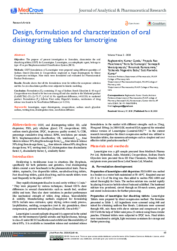(PDF) Design, formulation and characterization of oral disintegrating tablets for lamotrigine