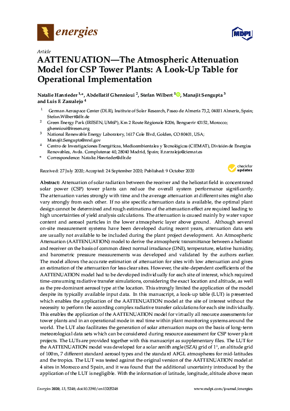 (PDF) AATTENUATION—The Atmospheric Attenuation Model for CSP Tower Plants: A Look-Up Table for ...