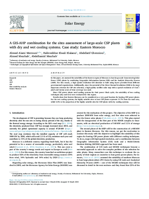 Pdf A Gis Ahp Combination For The Sites Assessment Of Large Scale Csp
