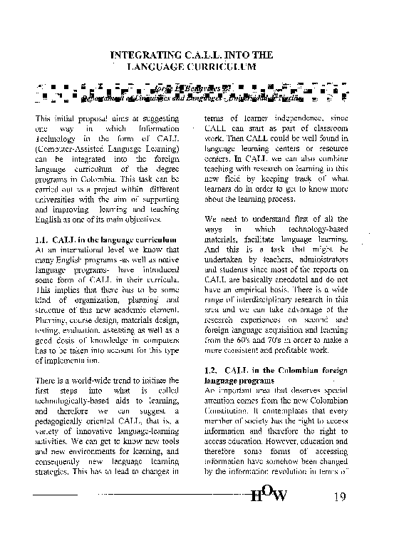 Pdf Integrating Call Into The Language Curriculum