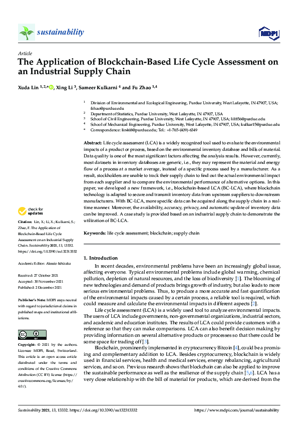 Pdf The Application Of Blockchain Based Life Cycle Assessment On An