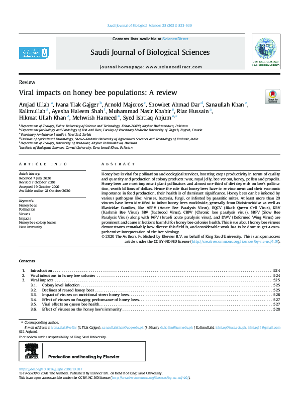 (PDF) Viral impacts on honey bee populations: A review