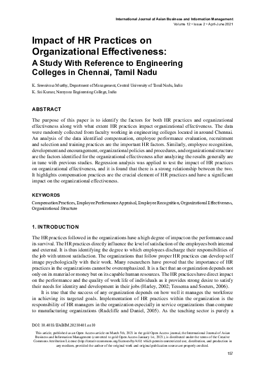 (PDF) Impact of HR Practices on Organizational Effectiveness