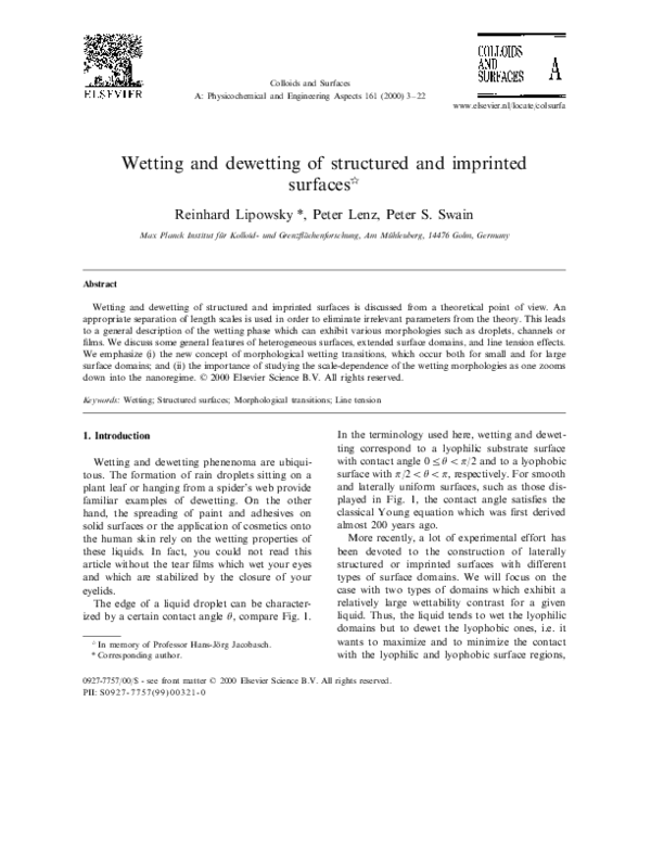 (PDF) Wetting and dewetting of structured and imprinted surfaces
