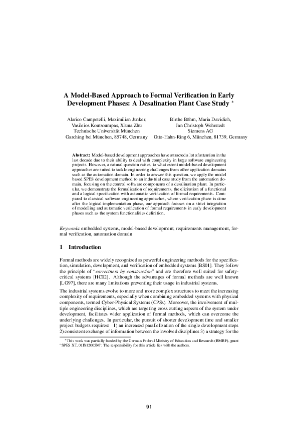 Pdf A Model Based Approach To Formal Verification In Early Development Phases A Desalination