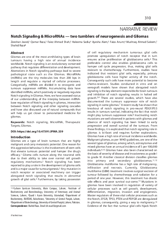 (PDF) Notch Signaling & MicroRNAs - two tumblers of neurogenesis and ...