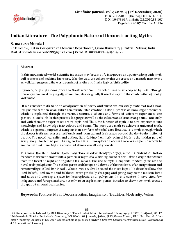 (PDF) Indian Literature: The Polyphonic Nature of Deconstructing Myths