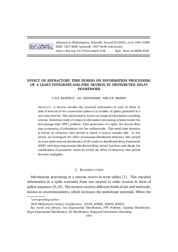 (PDF) Effect of Refractory Time Period on Information Processing of a Leaky Integrate-And-Fire ...