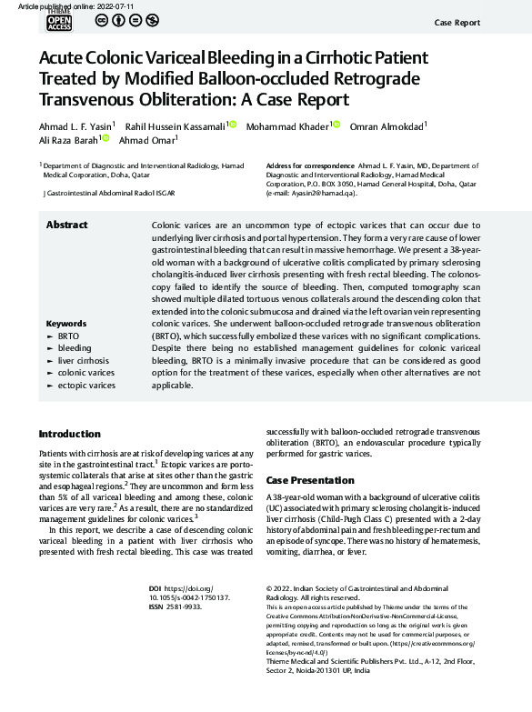 (PDF) Acute Colonic Variceal Bleeding in a Cirrhotic Patient Treated by ...