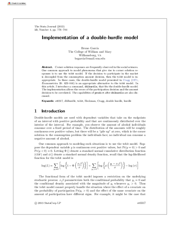 (PDF) Implementation of a Double-Hurdle Model