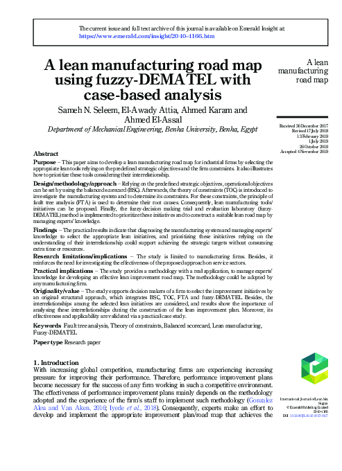 Pdf A Lean Manufacturing Road Map Using Fuzzy Dematel With Case Based Analysis