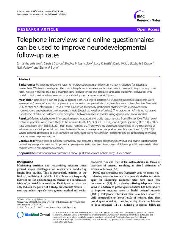 (PDF) Telephone interviews and online questionnaires can be used to ...