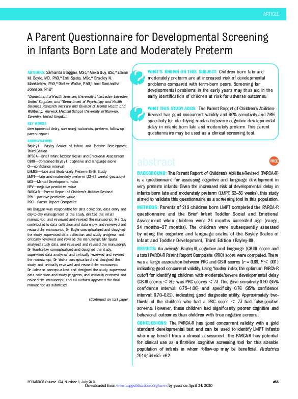 (PDF) A Parent Questionnaire for Developmental Screening in Infants ...