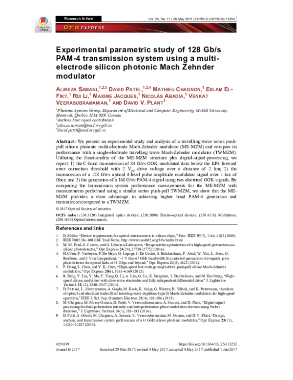 (PDF) Experimental parametric study of 128 Gb/s PAM-4 transmission ...