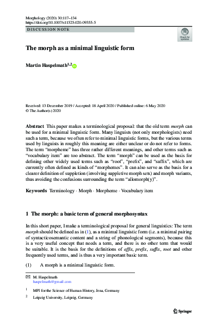 (PDF) The morph as a minimal linguistic form