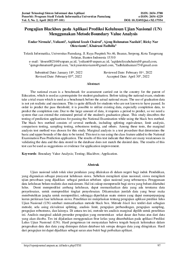 (PDF) Pengujian Blackbox pada Aplikasi Prediksi Kelulusan Ujian Nasional (UN) Menggunakan Metode ...