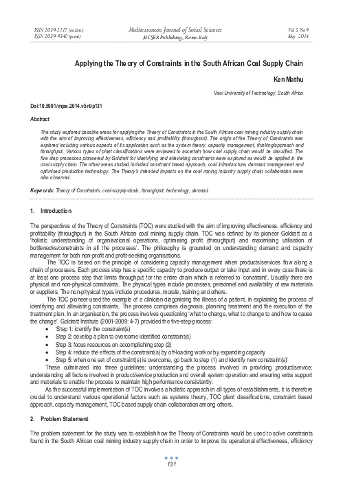 (PDF) Applying the Theory of Constraints in the South African Coal Supply Chain
