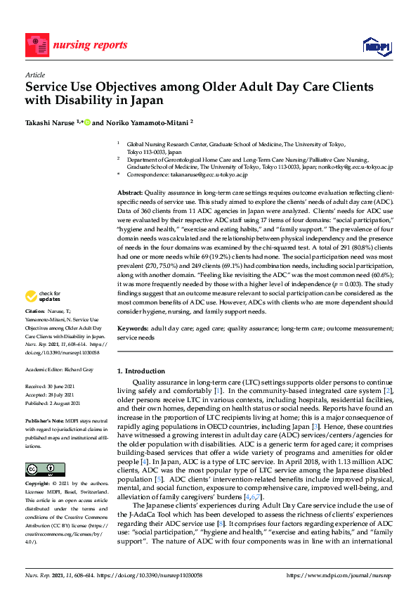(PDF) Service Use Objectives among Older Adult Day Care Clients with ...