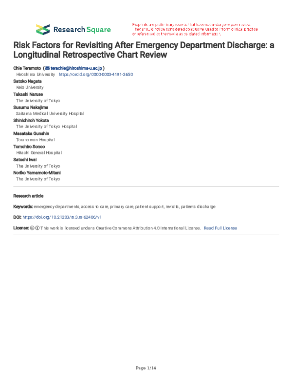 (PDF) Risk Factors for Revisiting After Emergency Department Discharge ...