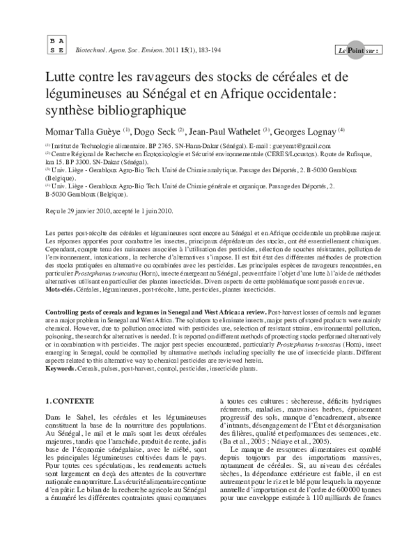(PDF) Lutte contre les ravageurs des stocks de céréales et de ...