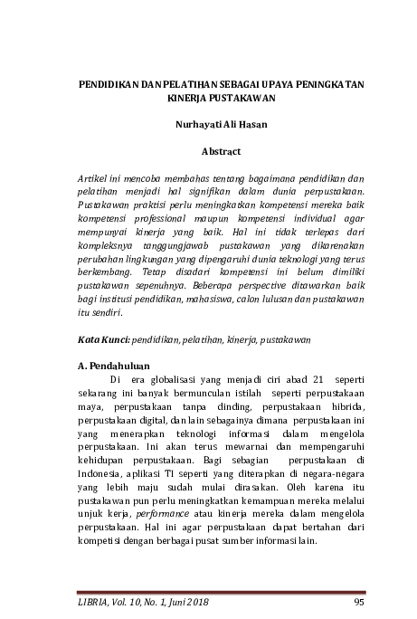 (PDF) Pendidikan Dan Pelatihan Sebagai Upaya Peningkatan Kinerja Pustakawan