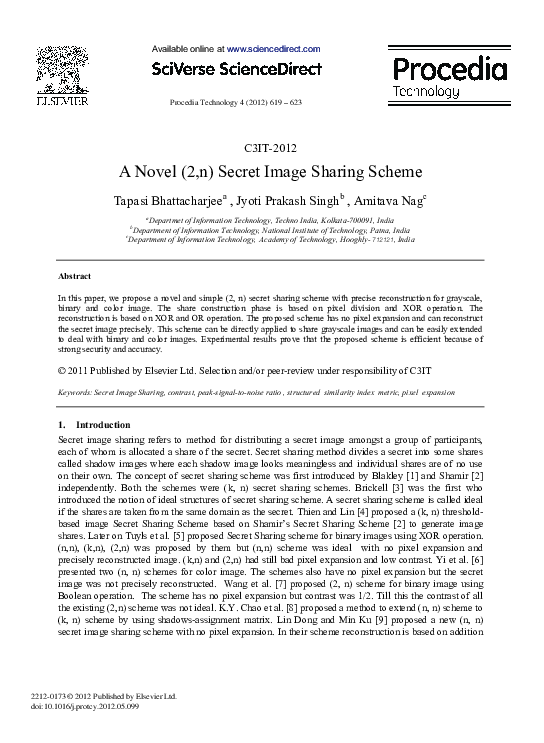 (PDF) A Novel (2,n) Secret Image Sharing Scheme