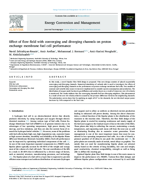 (PDF) Effect of flow field with converging and diverging channels on proton exchange membrane ...