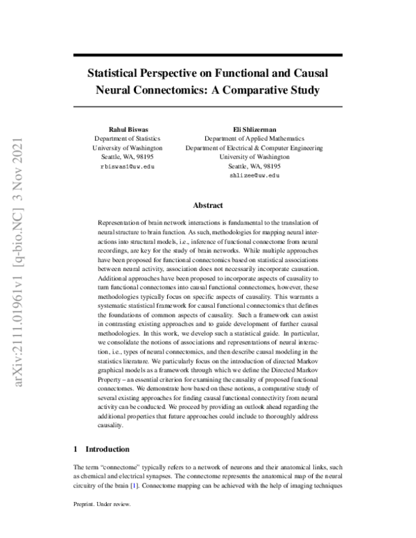 (PDF) Statistical Perspective on Functional and Causal Neural Connectomics: A Comparative Study