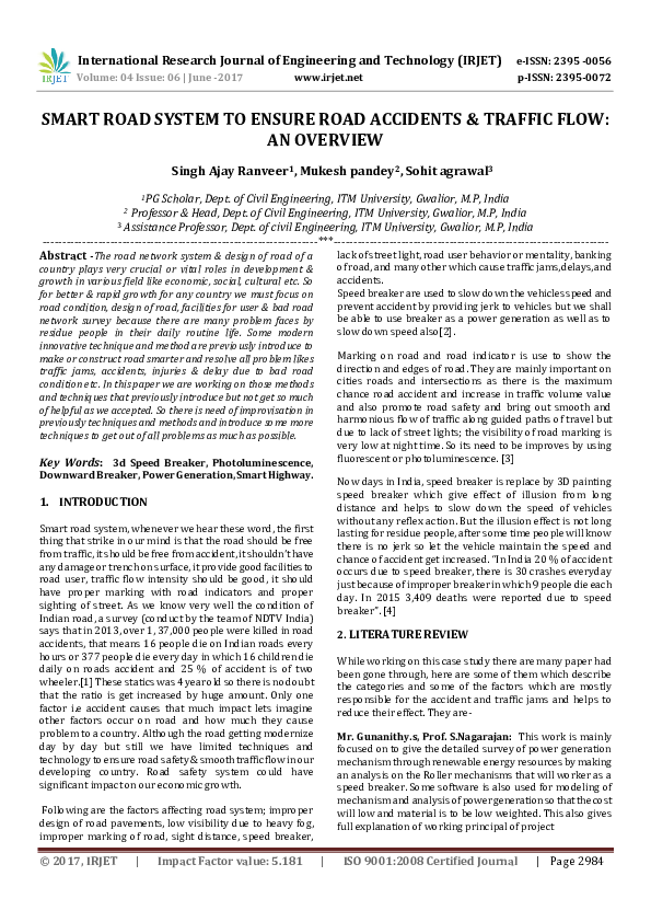 (PDF) Smart Road System to Ensure Road Accidents & Traffic Flow: An ...