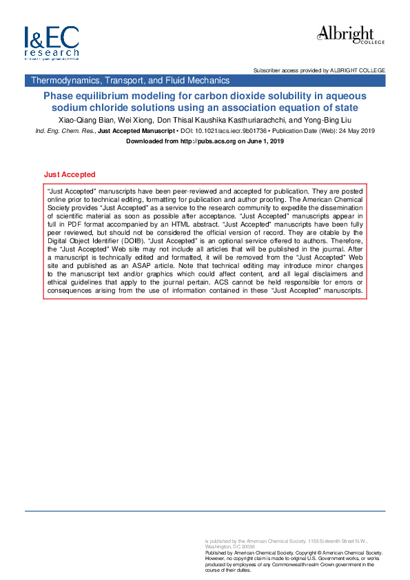 Phase Equilibrium Modeling for Carbon Dioxide Solubility in Aqueous ...
