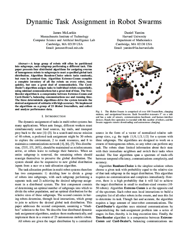 (PDF) Dynamic Task Assignment in Robot Swarms