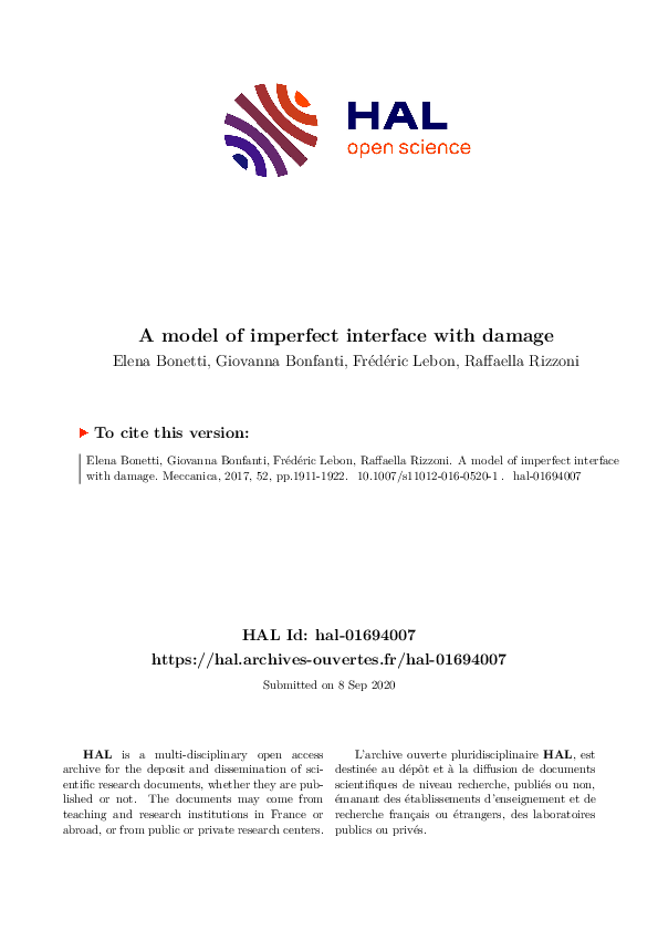 (PDF) A model of imperfect interface with damage