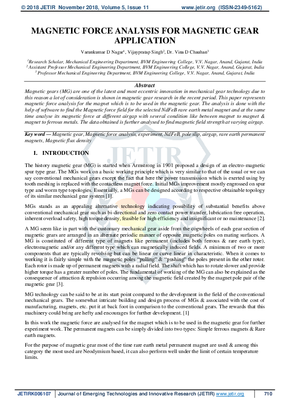 (PDF) Magnetic Force Analysis for Magnetic Gear Application