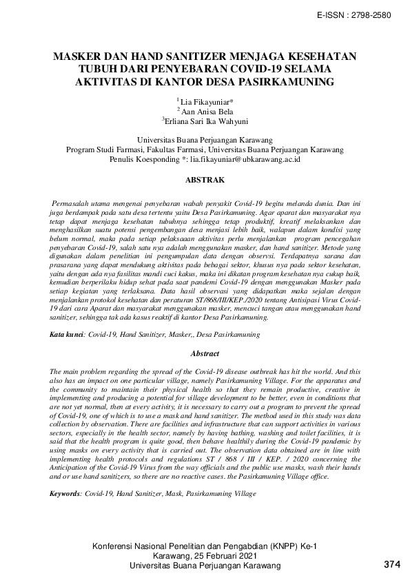 Pdf Masker Dan Hand Sanitizer Menjaga Kesehatan Tubuh Dari Penyebaran