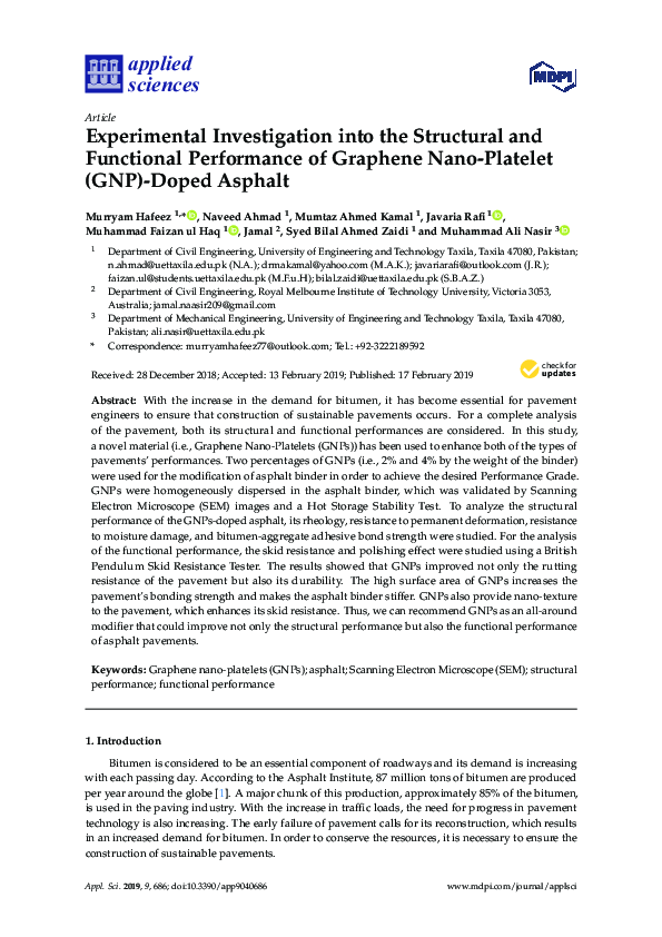 (PDF) Experimental Investigation into the Structural and Functional Performance of Graphene Nano ...