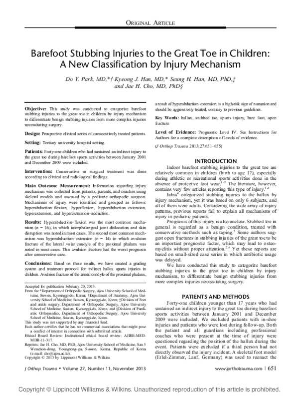 (PDF) Barefoot Stubbing Injuries to the Great Toe in Children