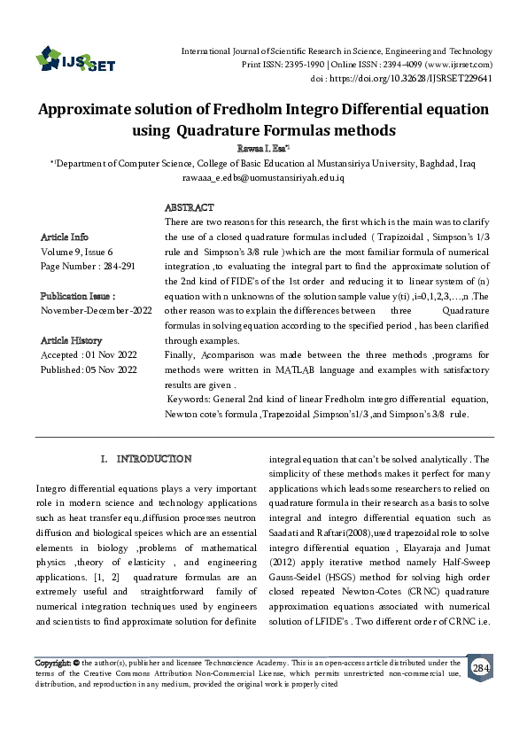 Pdf Approximate Solution Of Fredholm Integro Differential Equation