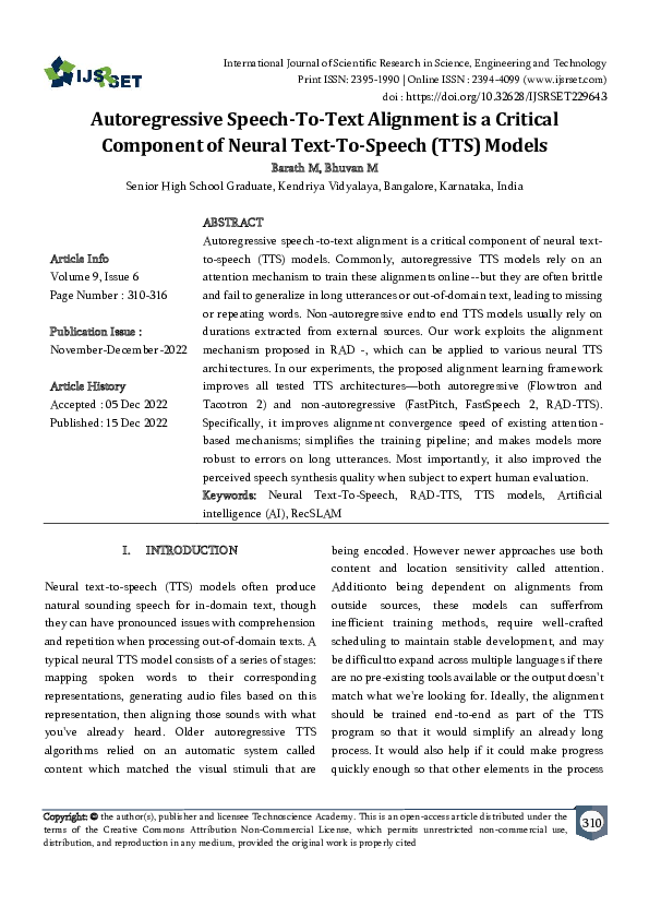 (PDF) Autoregressive Speech-To-Text Alignment is a Critical Component of Neural Text-To-Speech ...
