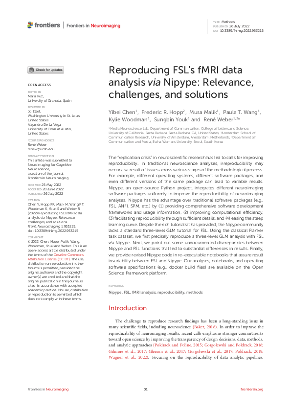 (PDF) Reproducing FSL's fMRI data analysis via Nipype: Relevance, challenges, and solutions