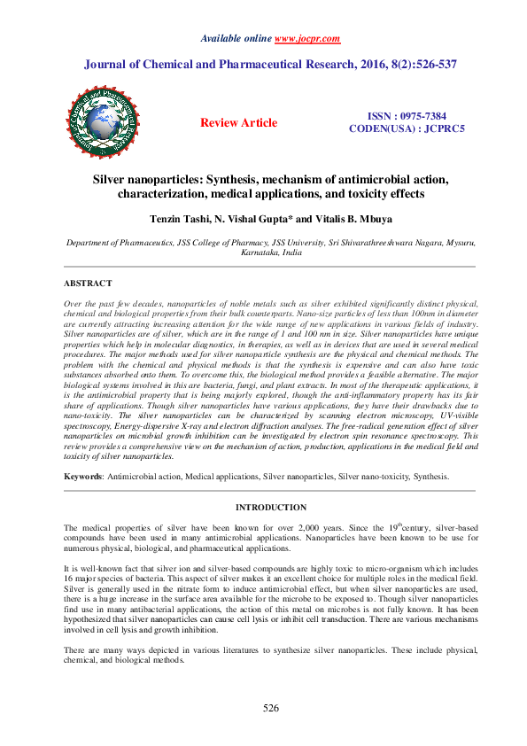 (PDF) Silver nanoparticles: Synthesis, mechanism of antimicrobial action, characterization ...