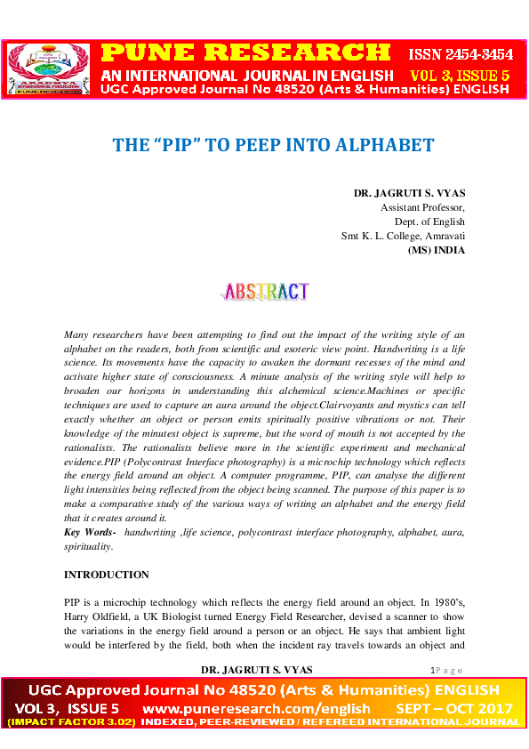 (PDF) The "Pip" to Peep Into Alphabet | jagruti vyas - Academia.edu