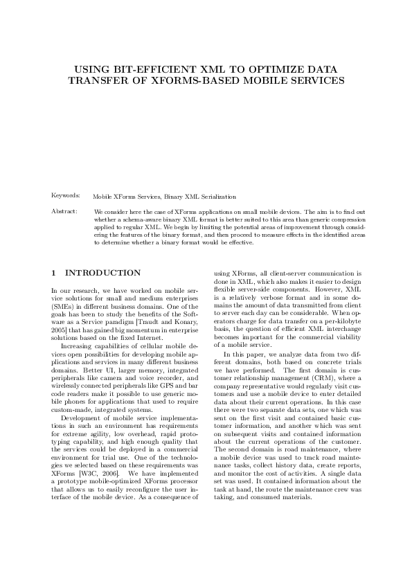 (PDF) Using Bit-Efficient XML to Optimize Data Transfer of Xforms-Based Mobile Services