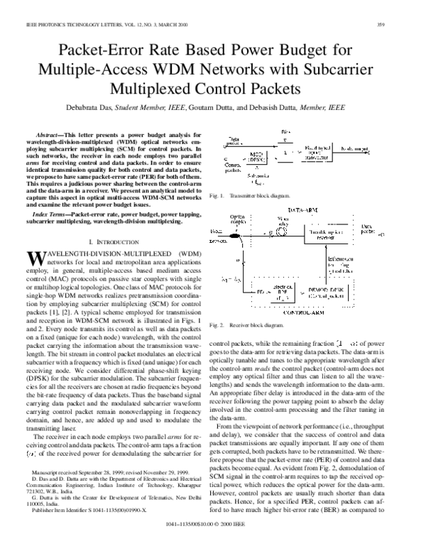 (PDF) Packet-error rate based power budget for multiple-access WDM networks with subcarrier ...