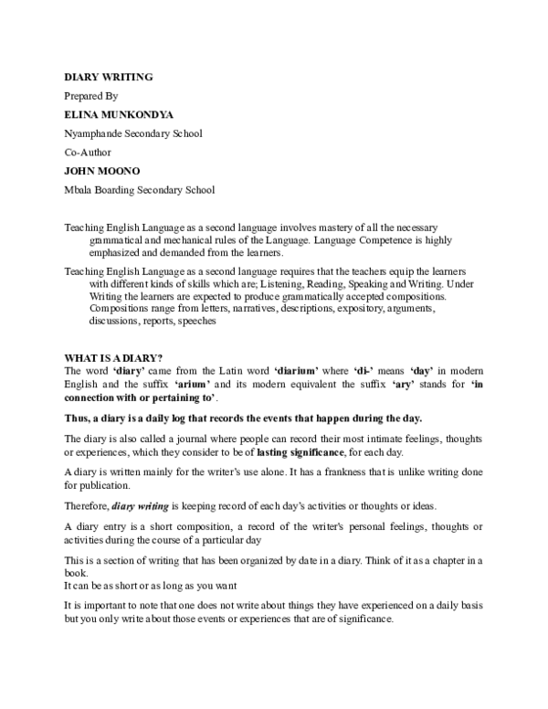 (DOC) DIARY WRITING | John Moono - Academia.edu