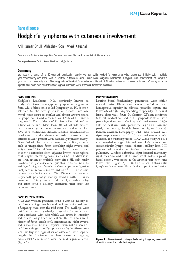 (PDF) Hodgkin's lymphoma with cutaneous involvement | abhishek soni ...