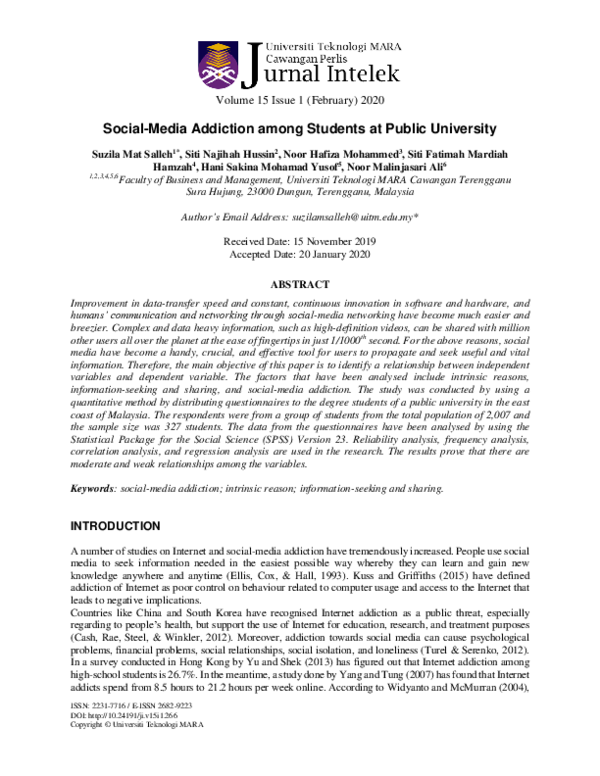 (PDF) Social-Media Addiction among Students at Public University