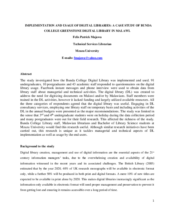 (PDF) Implementation and Usage of Digital Libraries