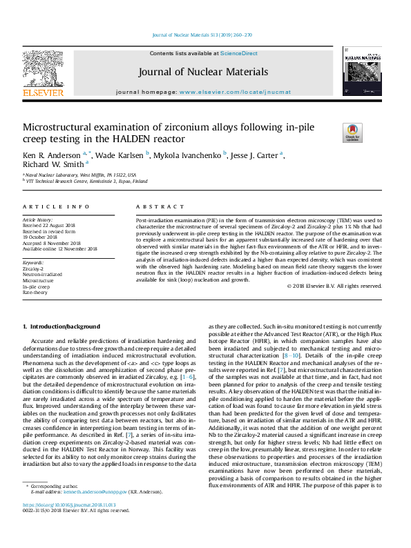 (PDF) Microstructural examination of zirconium alloys following in-pile ...